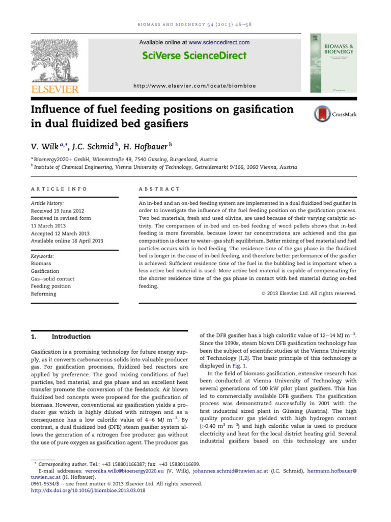 Influence of Fuel Feeding Positions On Gasification in Dual Fluidized Bed Gasifiers (Wilk V ...