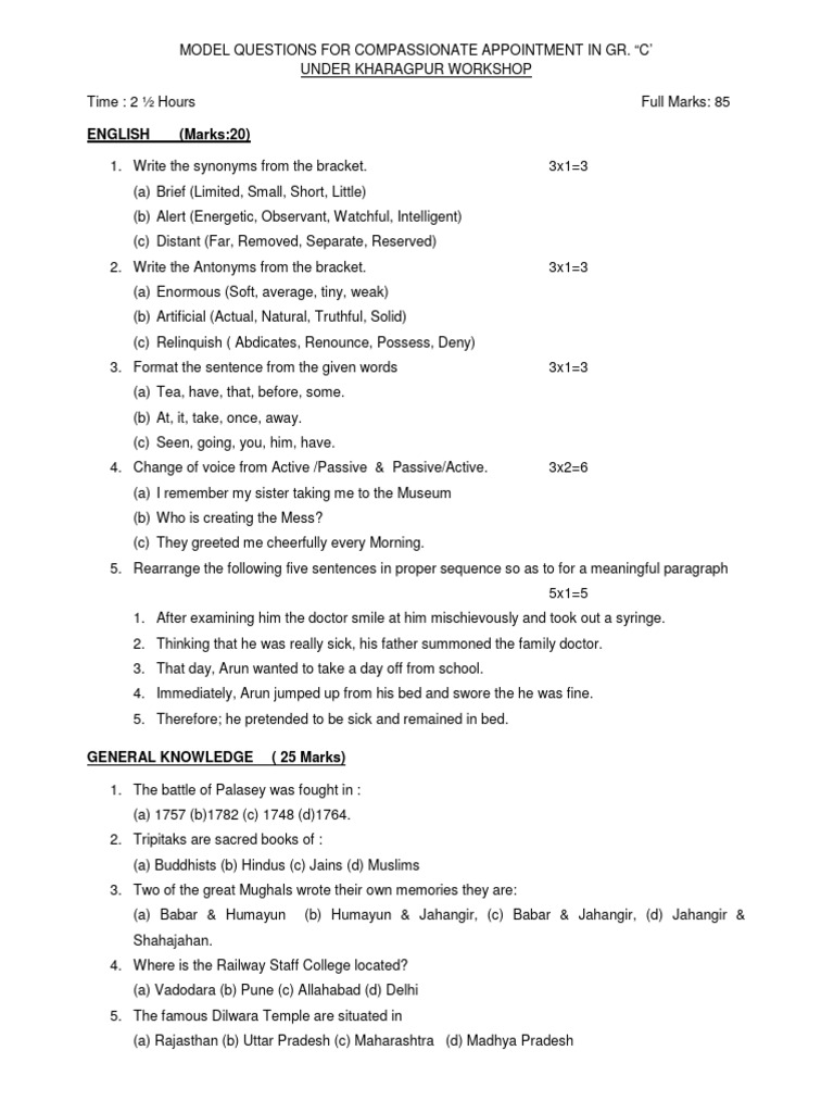 1403248496545-Model Questions for Compassionate Appointment in Gr. c ...