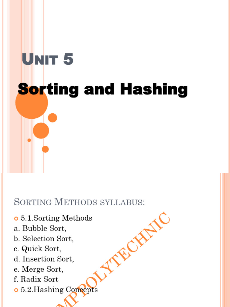 Unit 5 Sorting And Hashing Pdf Algorithms Theoretical Computer Science 