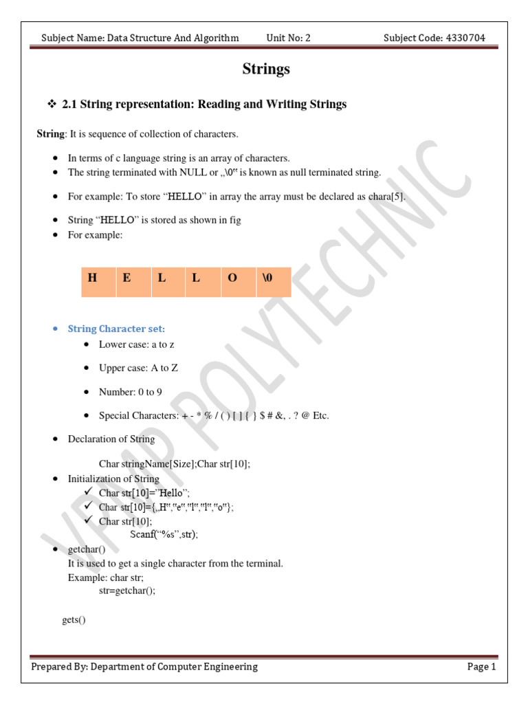 Unit 2 Pdf String Computer Science Pointer Computer Programming