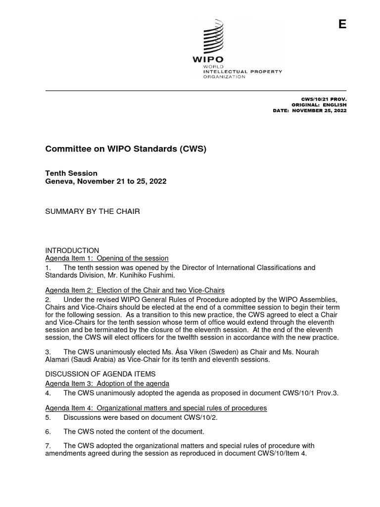 Cws_10_21_prov_Summary CWS 10th by the Chair | Download Free PDF | World Intellectual Property ...