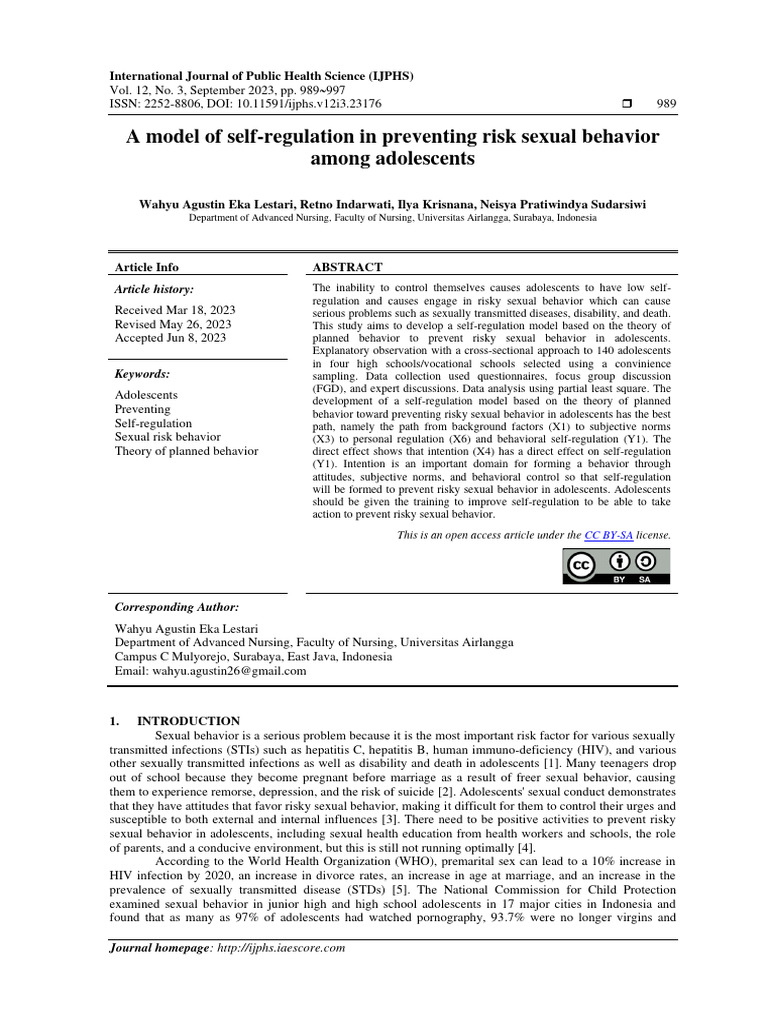 A Model of Self-Regulation in Preventing Risk Sexual Behavior Among Adolescents | PDF ...
