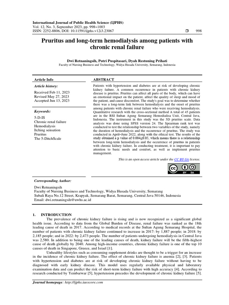 Pruritus in Chronic Kidney Failure Patients | PDF | Chronic Condition ...