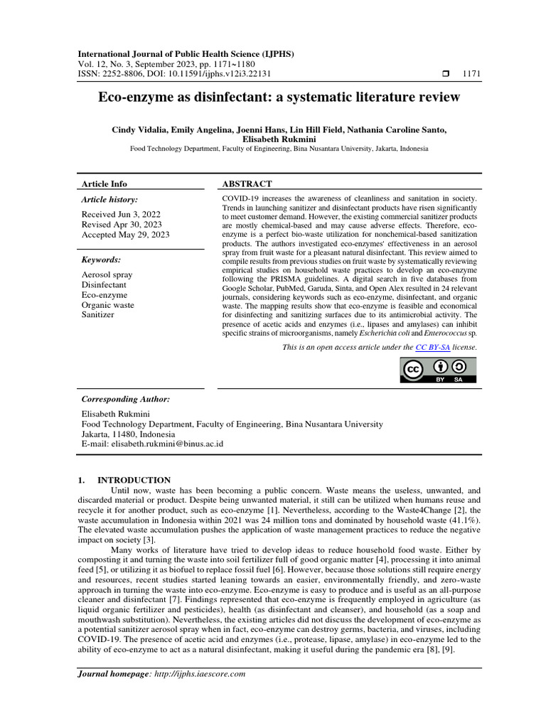Eco-Enzyme Disinfectant: Systematic Review | PDF | Disinfectant ...