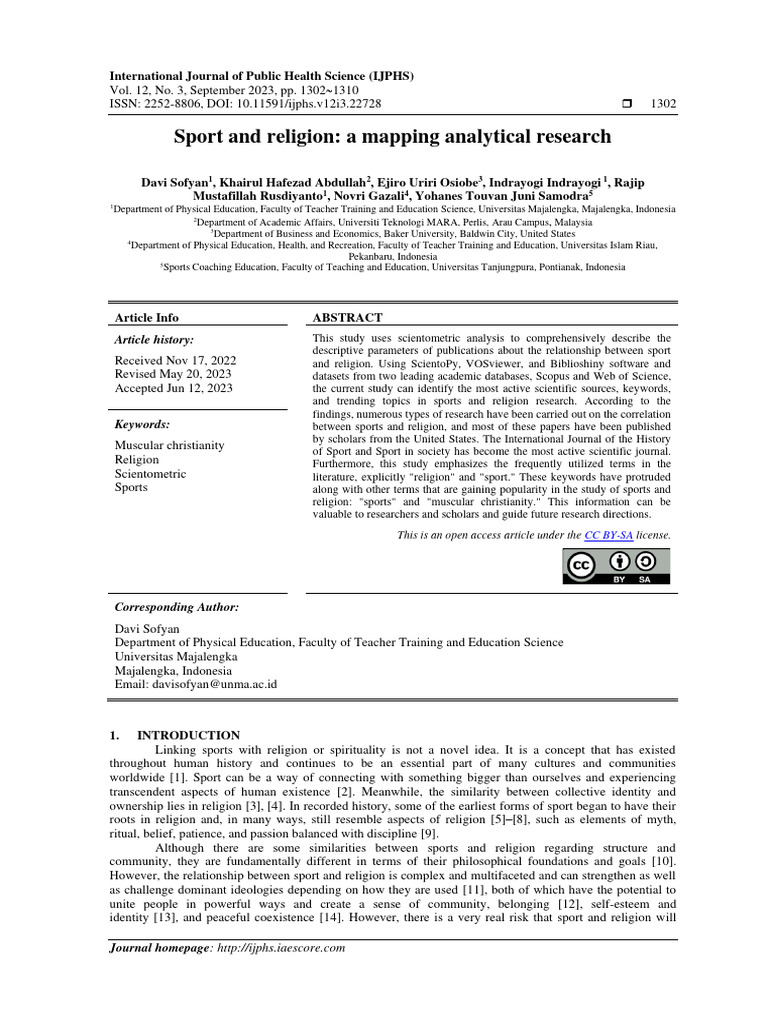 Sport And Religion A Mapping Analytical Research PDF Science Sports