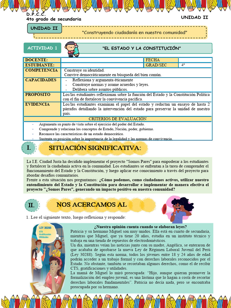4° DPCC - Actv.01-Uni.2 2024 | PDF | Estado (política) | Constitución