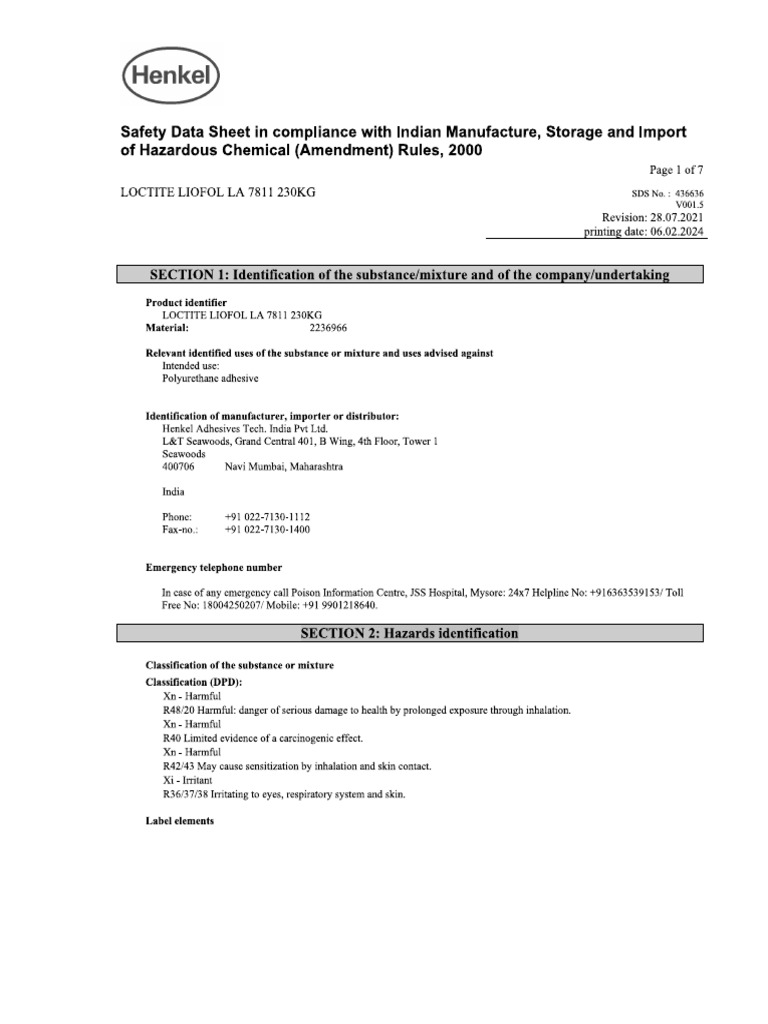 MSDS Loctite Liofol La 7811 230KG | PDF