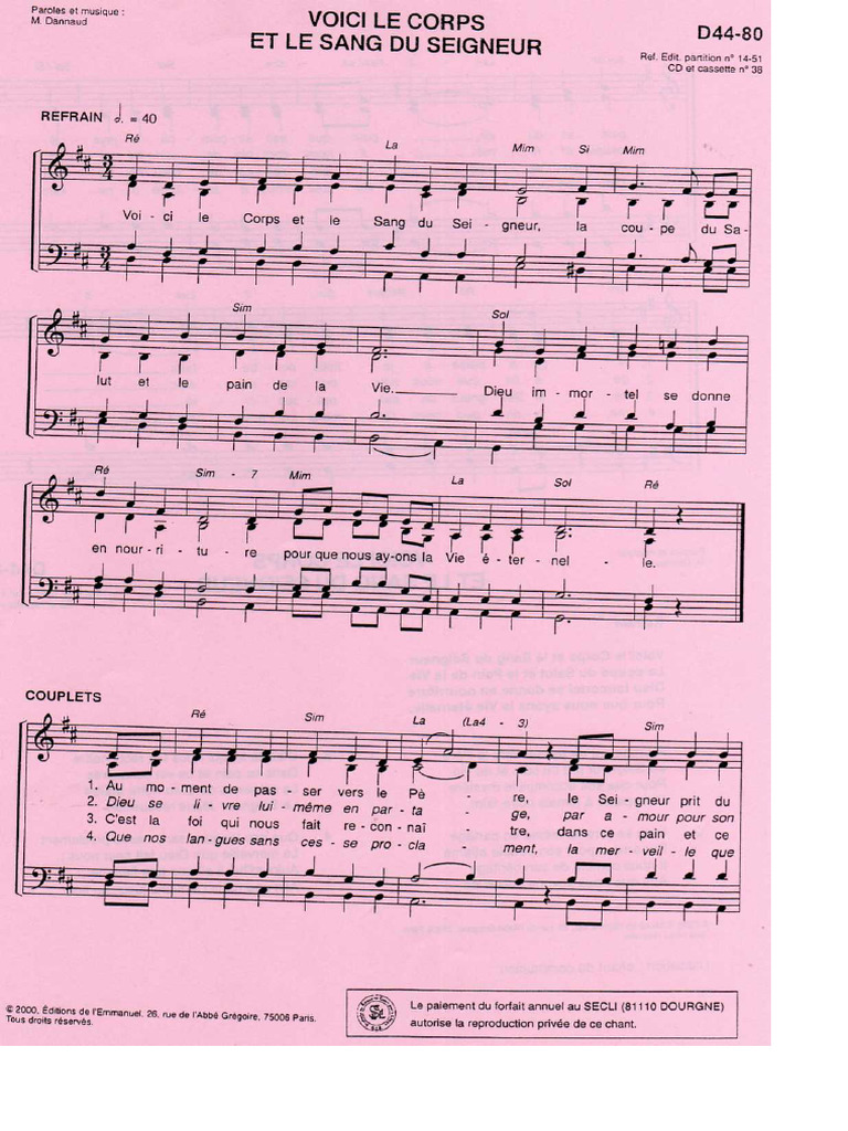 Voici Le Corps Et Le Sang Du Seigneur D44 80 | PDF