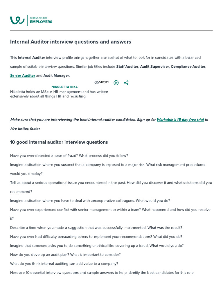 10+ Proven Internal Auditor Interview Questions (+answers) | PDF | Internal Audit | Audit