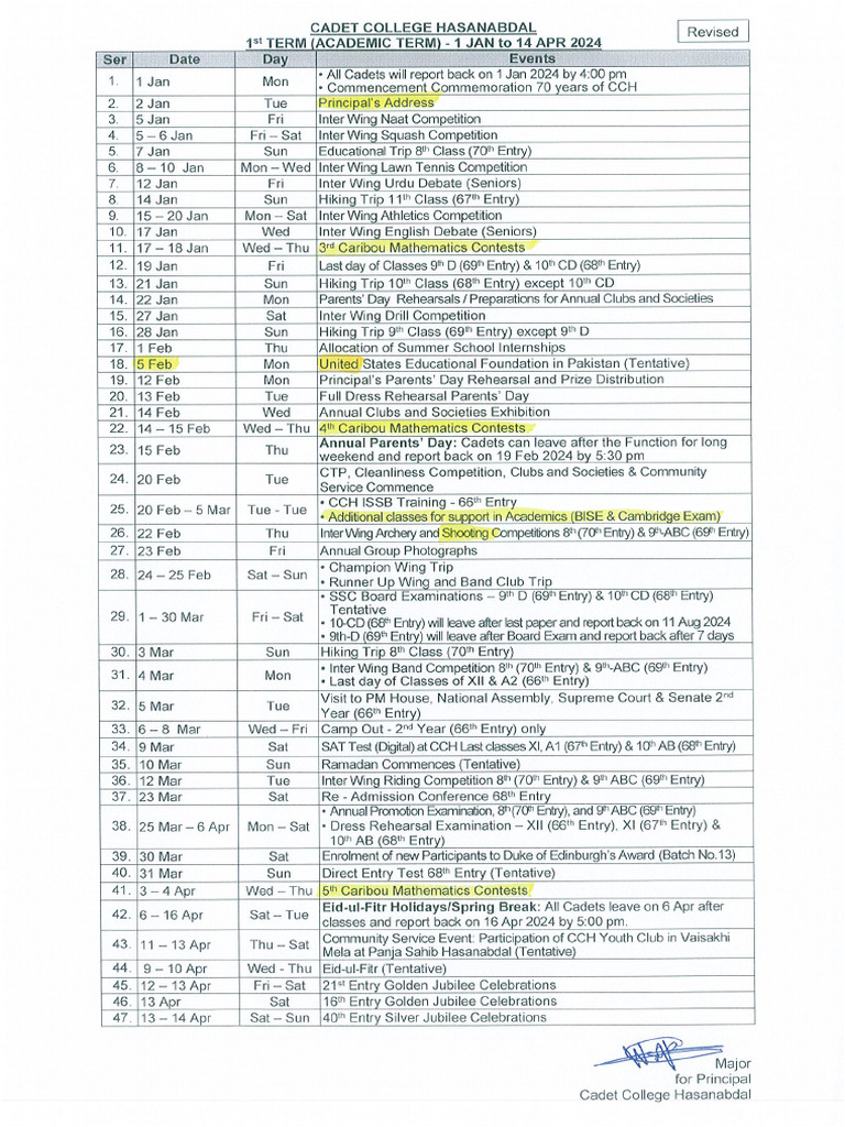 CCH Calendar of Events 3 Terms 2024 | PDF