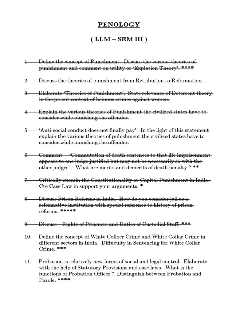 Penology - Question Bank | Download Free PDF | Punishments | Prison