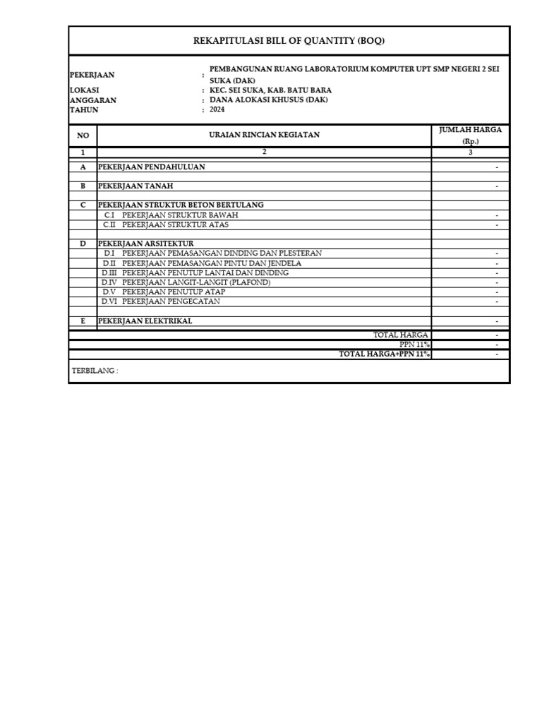 BQ Pembangunan Ruang Laboratorium Komputer Upt SMP Negeri 2 Sei Suka ...