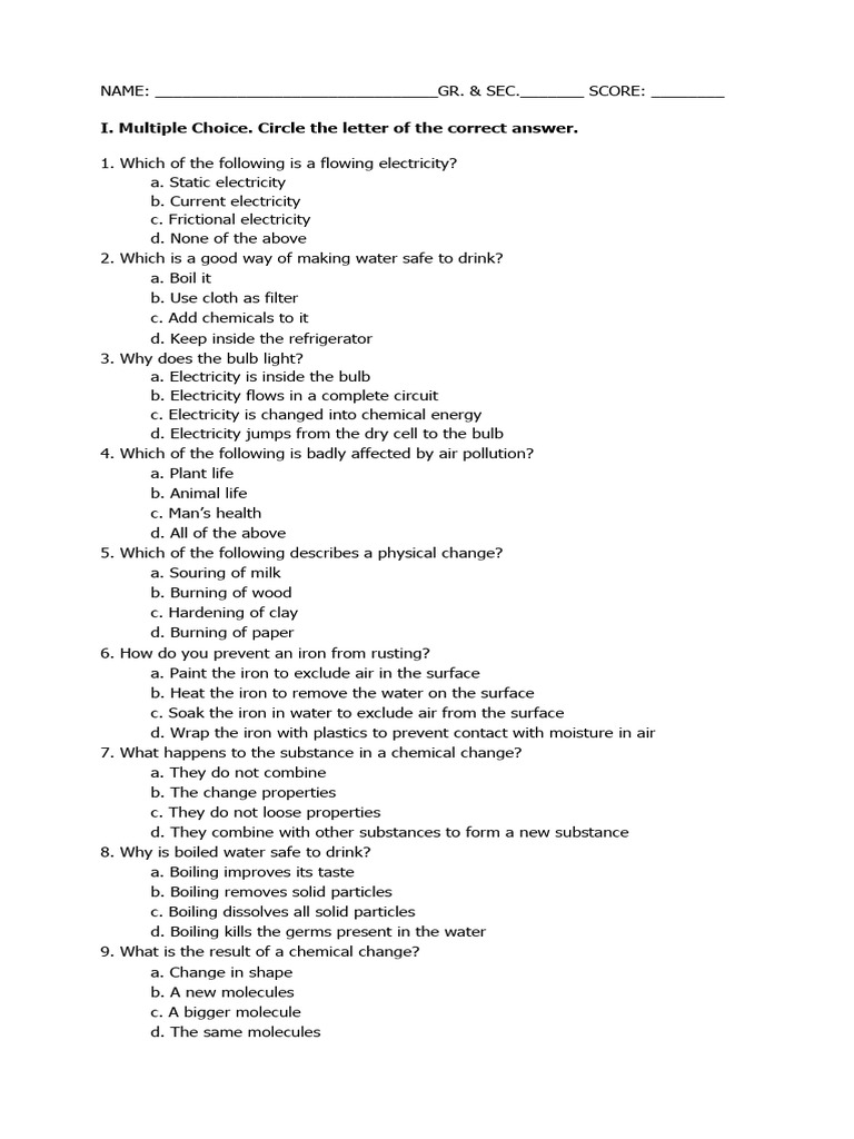 Test Questionaire (Pre-Final) | PDF | Water | Electricity
