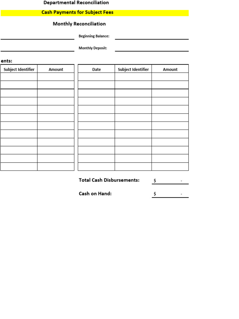 Cash Reconciliation Template | PDF | Business | Finance & Money Management