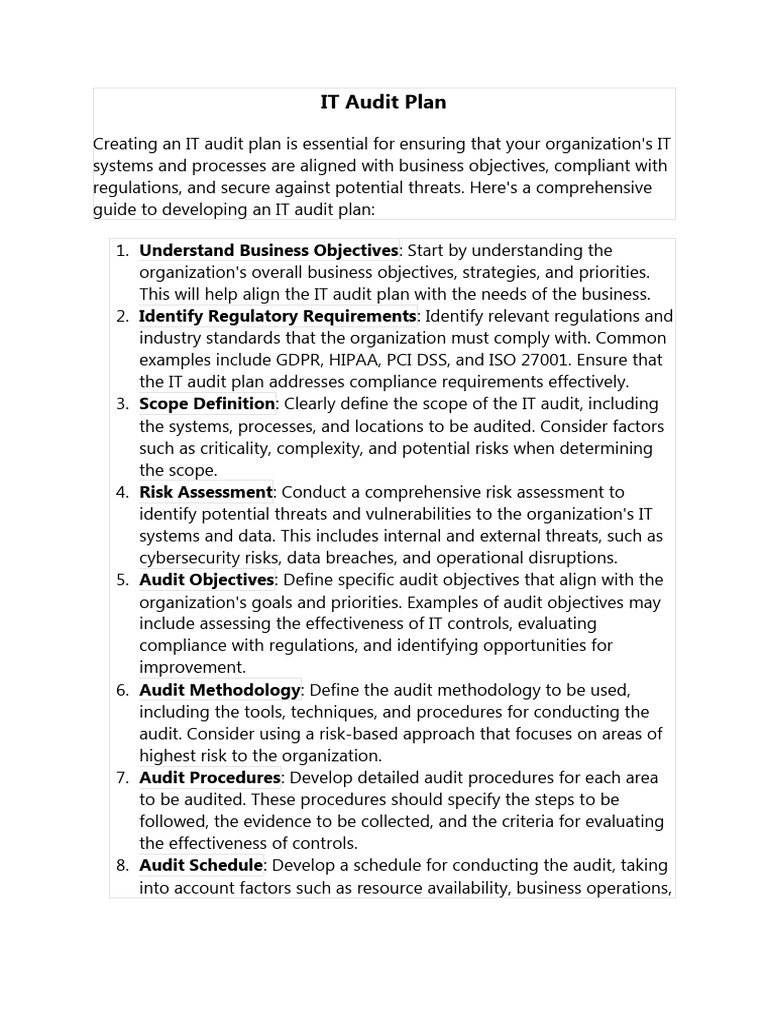 IT Audit Plans | PDF | Audit | Regulatory Compliance