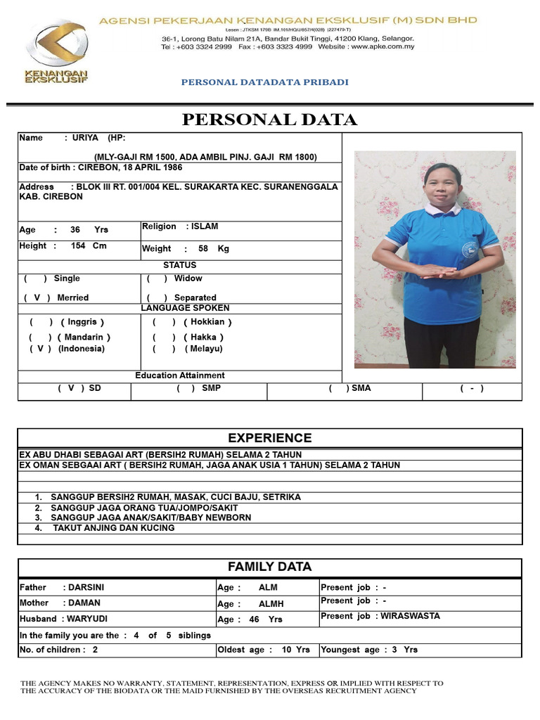 Personal Data of Maid Uriya | PDF