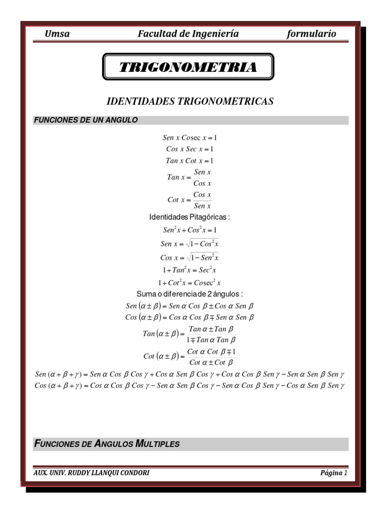 Formulario TRIGO | PDF | Matemática Elemental | Euclides