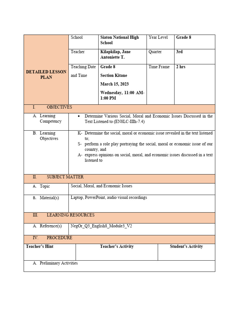 8 - Kitane Q3 M3 Lesson Plan | PDF | Bullying | Cyberbullying