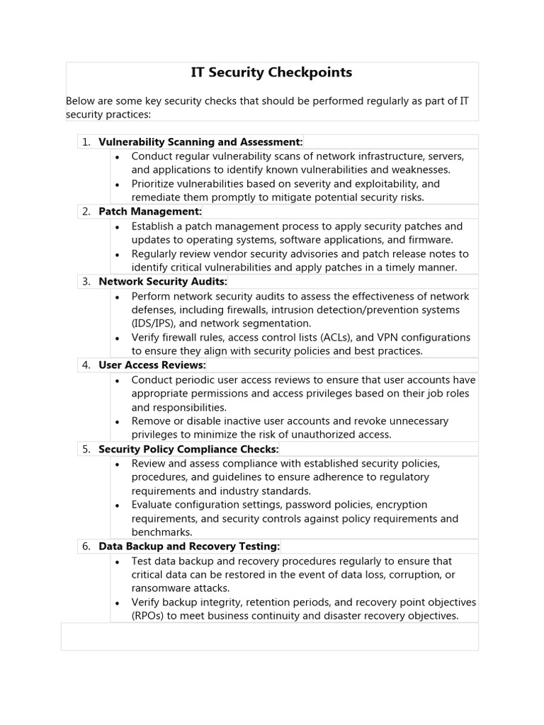 Essential IT Security Checkpoints | PDF | Security | Computer Security