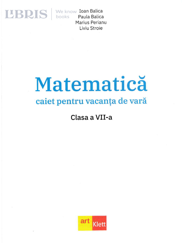 Matematica - Clasa 7 - Caiet Pentru Vacanta de Vara - Marius Perianu ...