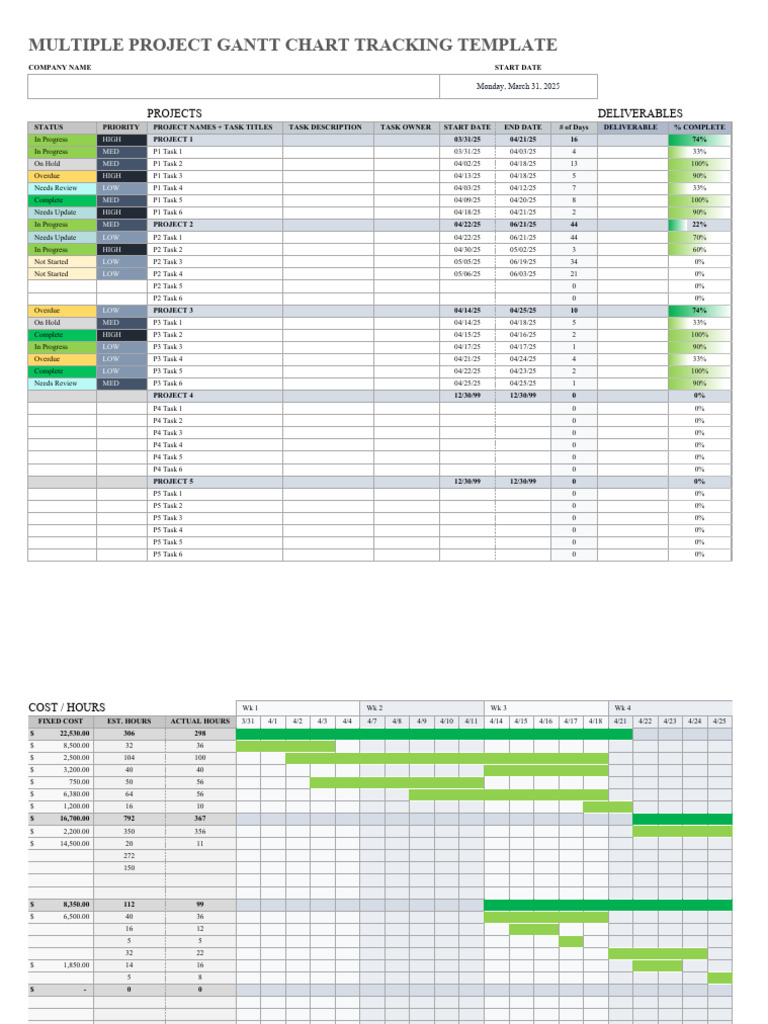 IC Multiple Project Gantt Chart Tracking 11362 | PDF