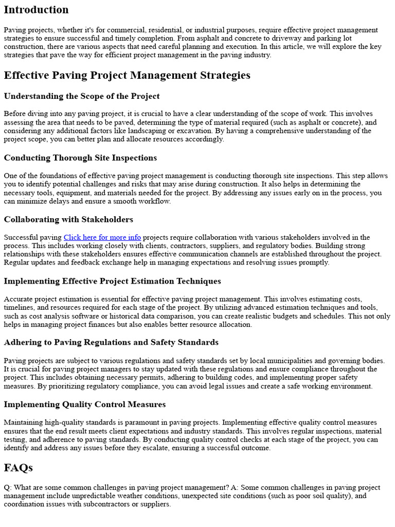 Effective Asphalt Paving Management Strategies | PDF | Project ...