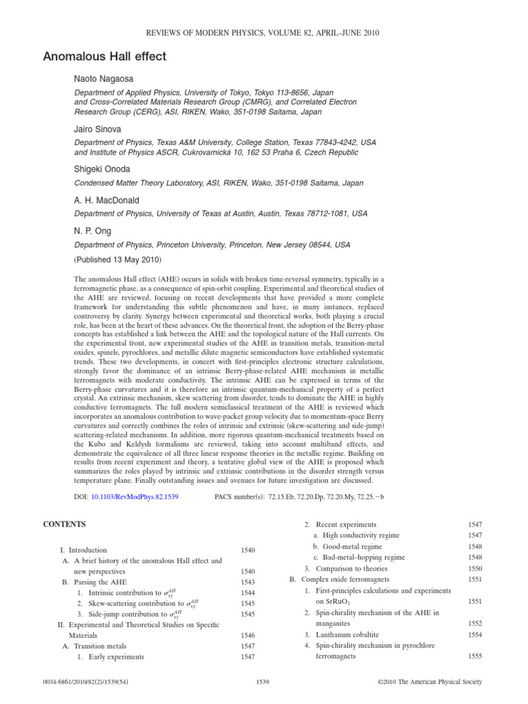 Anomalous Hall Effect | PDF | Electrical Resistivity And Conductivity | Magnetism