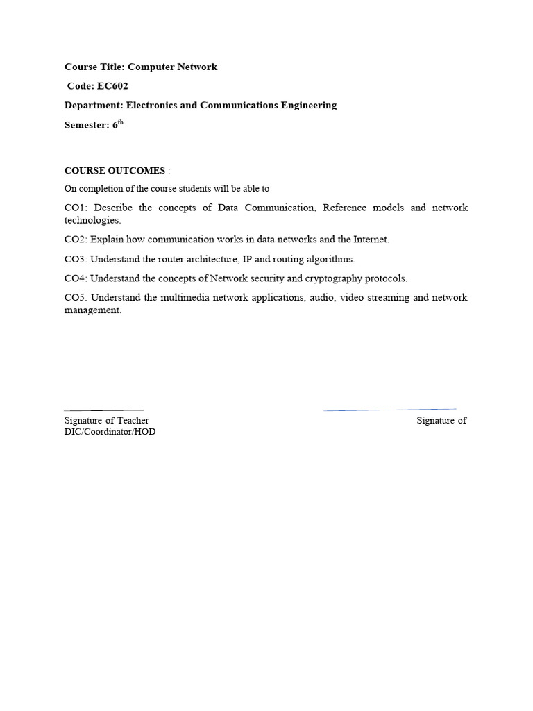 Computer Network Course Overview | PDF