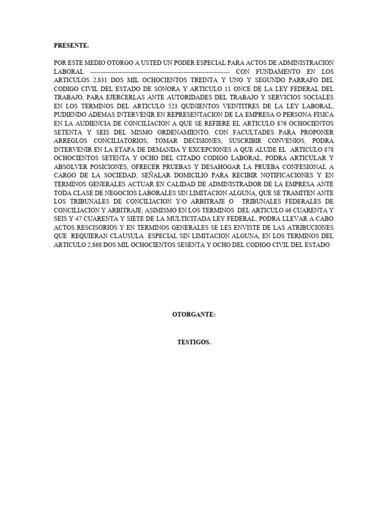 CARTA PODER LABORAL | PDF