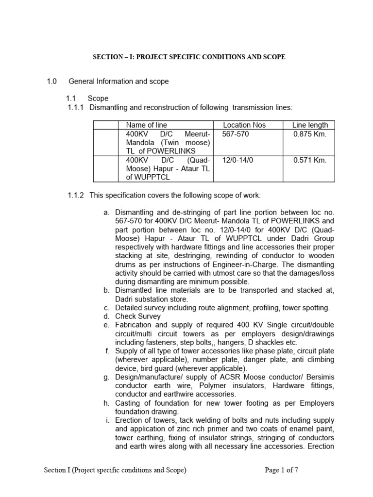 Technical_Specification_Sec-I | PDF | Volt | Electric Power Transmission