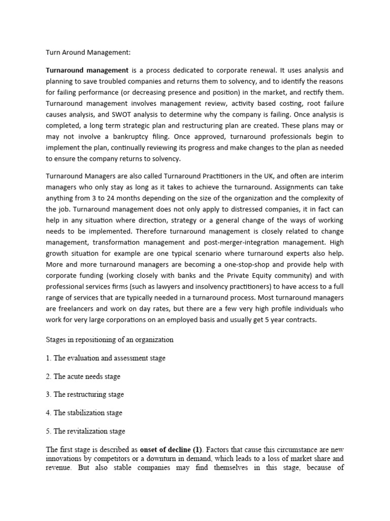 Turnaround Management Strategies Explained | PDF | Business Economics ...