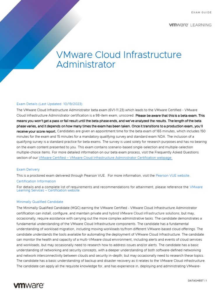 VC Cloud Infrastructure Admin Exam Guide | PDF | Cloud Computing ...