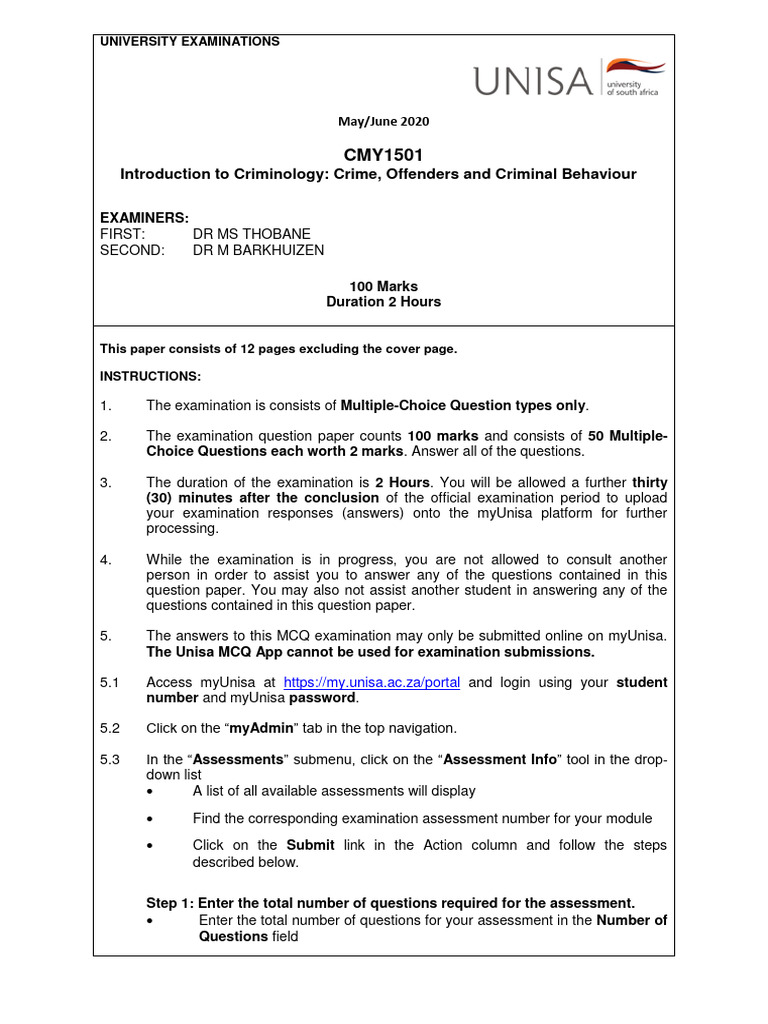 CMY1501 Criminology Exam Paper 2020 | PDF | Crimes | Crime & Violence