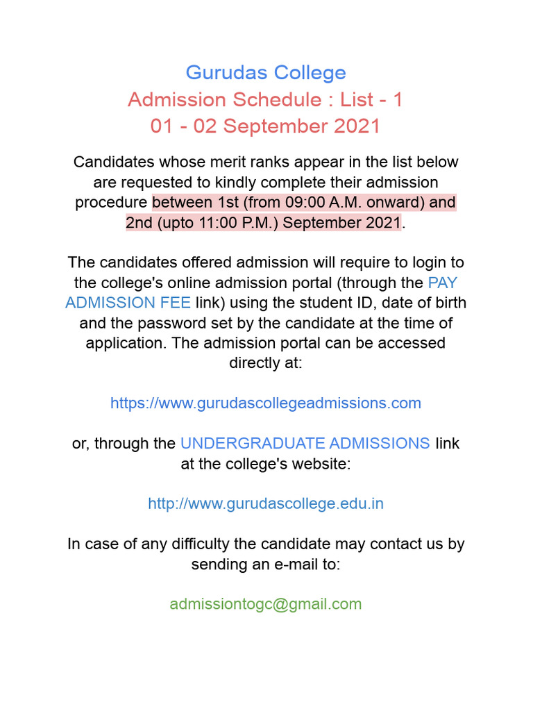 01 Admission Schedule 2021 | PDF