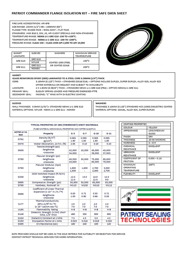 Fire Safe Flange Isolation Kit Data Sheet | PDF | Building Materials ...