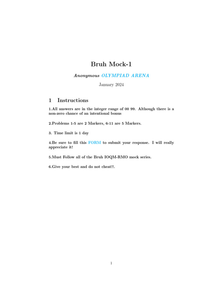 Olympiad Arena IOQM-RMO Mock 1 | PDF | Numbers | Geometry