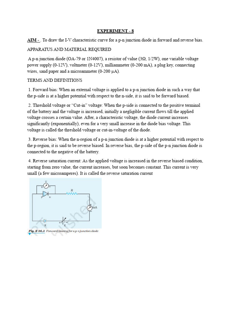 Experiment 8 Pdf P N Junction Diode
