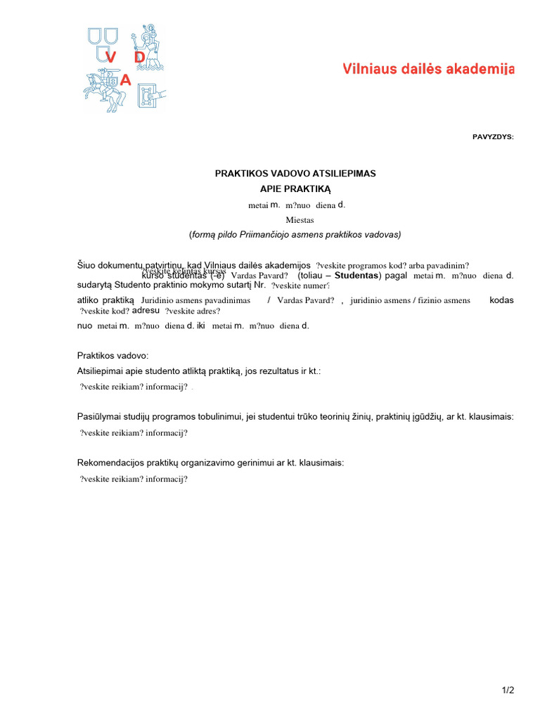 Praktikos Vadovo Atsiliepimas - v2 | PDF