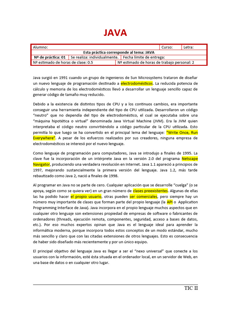 PR03. Presentación Java | PDF | Java (lenguaje de programación) | máquina virtual de Java