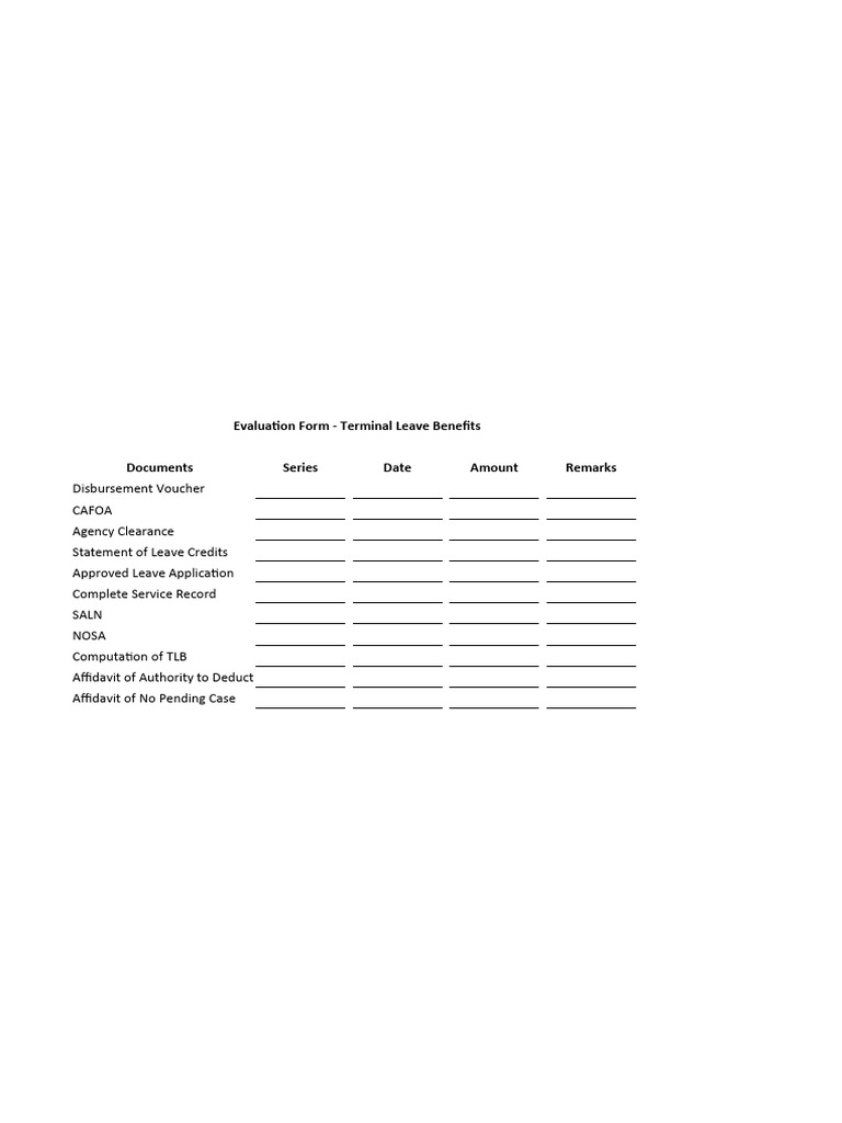 Evaluation Forms - Terminal Leave Benefits | PDF | Finance & Money ...