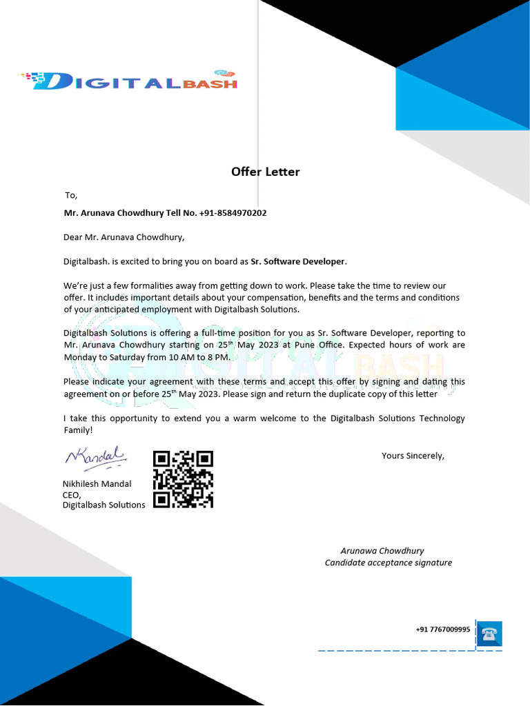 MR AC Offer Letter | PDF | Employment | Option (Finance)