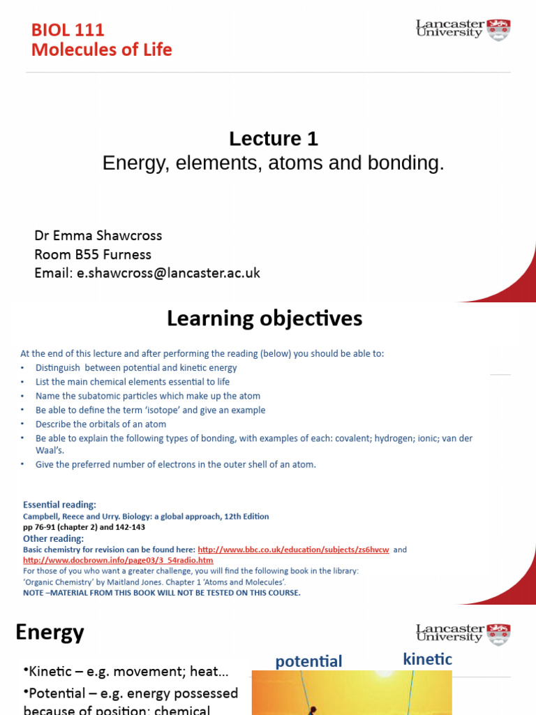 Biol 111 Lec1 Es 2022 | PDF | Chemical Bond | Proton