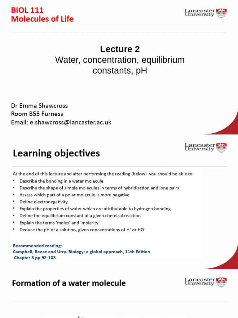 Biol 111 Lec2 Es2022 | PDF | Properties Of Water | Mole (Unit)