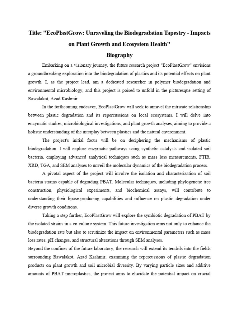 Biography of Research Proposal | PDF | Biodegradation | Plastic