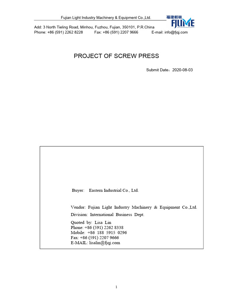 Screw press Proposal from FJLIME | PDF | Screw | Filtration