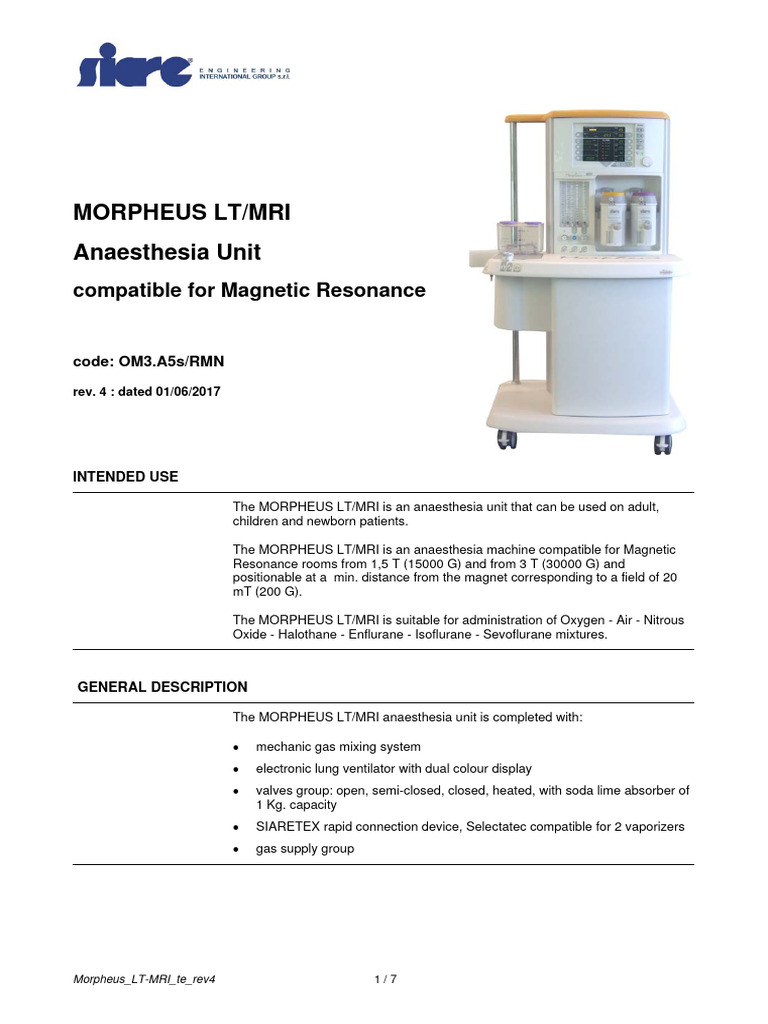 Morpheus_LT-MRI-Data-Sheet | Download Free PDF | Breathing | Nitrous Oxide