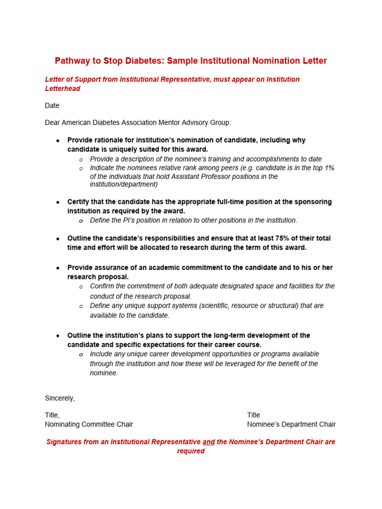 Sample Institution Nomination Letter Template | PDF
