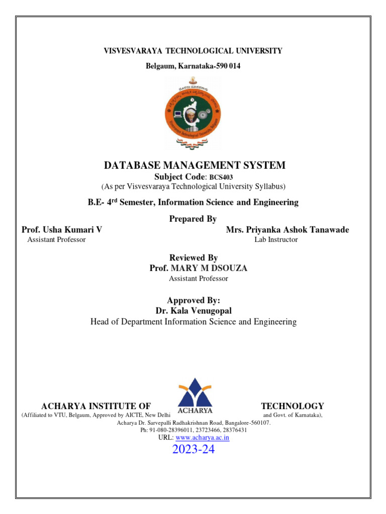 Bcs403 Dbms Lab Manual | PDF | Engineering | Knowledge Bcs403 Dbms Lab Manual | PDF | Engineering | Knowledge