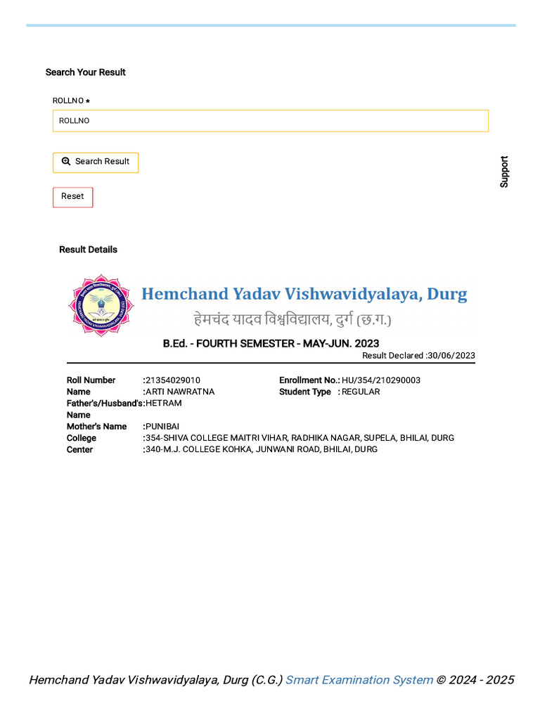 B.Ed. Fourth Semester Result 2023 | PDF