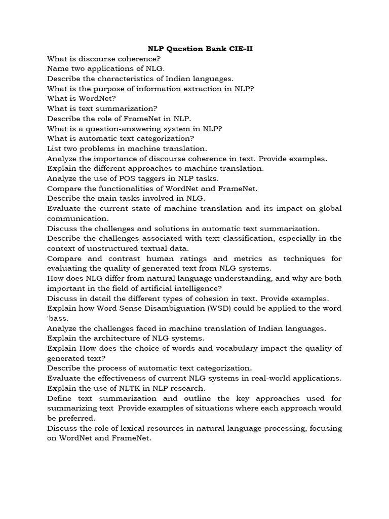 NLP Question Bank CIE-II | PDF | Career & Growth | Computers